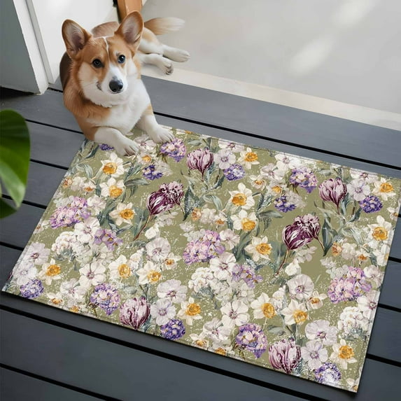 Spring Flowers Front Door Rugs 2x3 ft Vintage Oil Painting Pink White ...