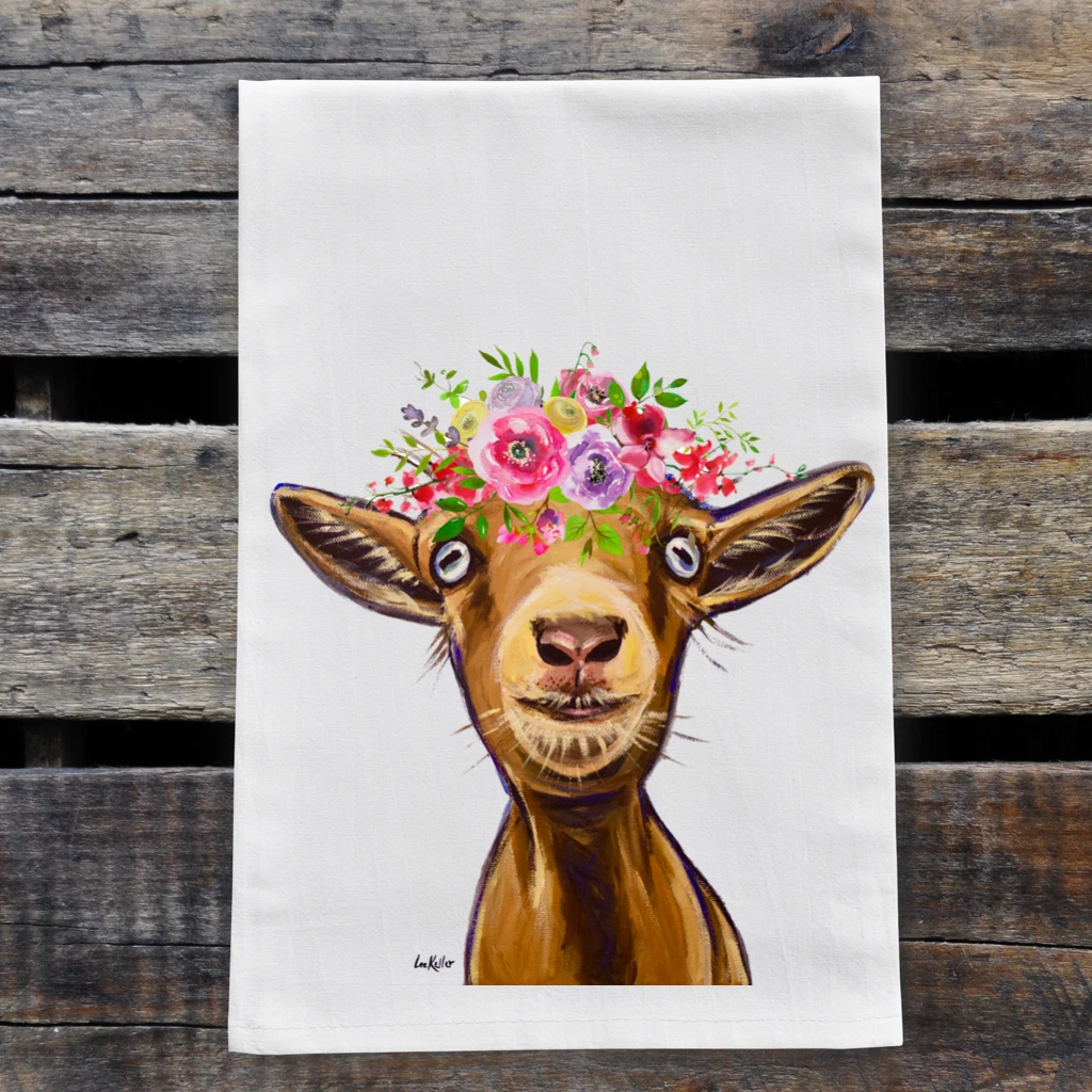 Spring Flowers Goat Towel 'Poundcake', Farmhouse Kitchen Decor ...