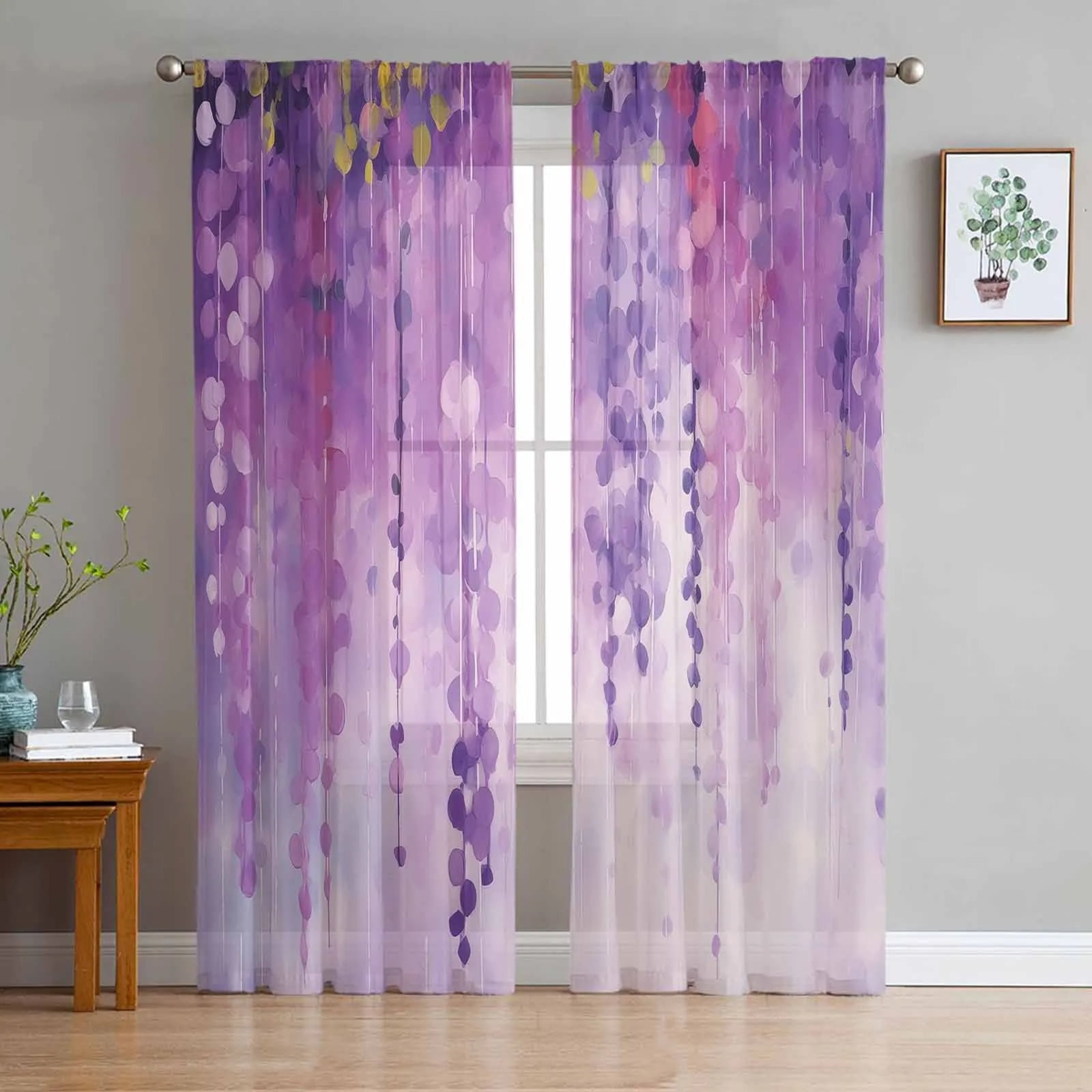 Spring Flowers Hand Painted Oil Painting Voile Curtains for Living Room ...