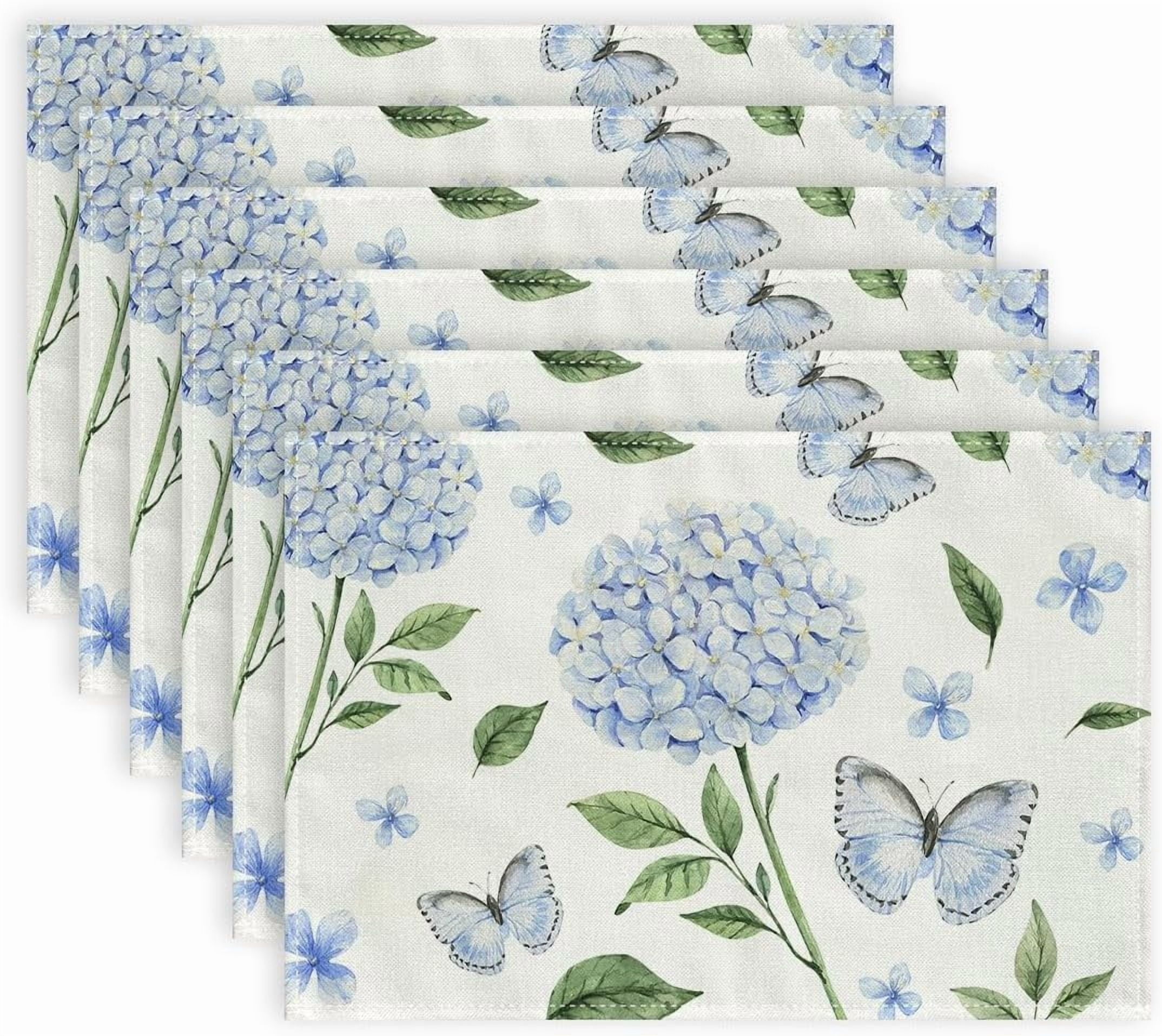 Spring Flowers Hydrangea Blue Placemats 18x12 Inches Set of 6, Floral ...