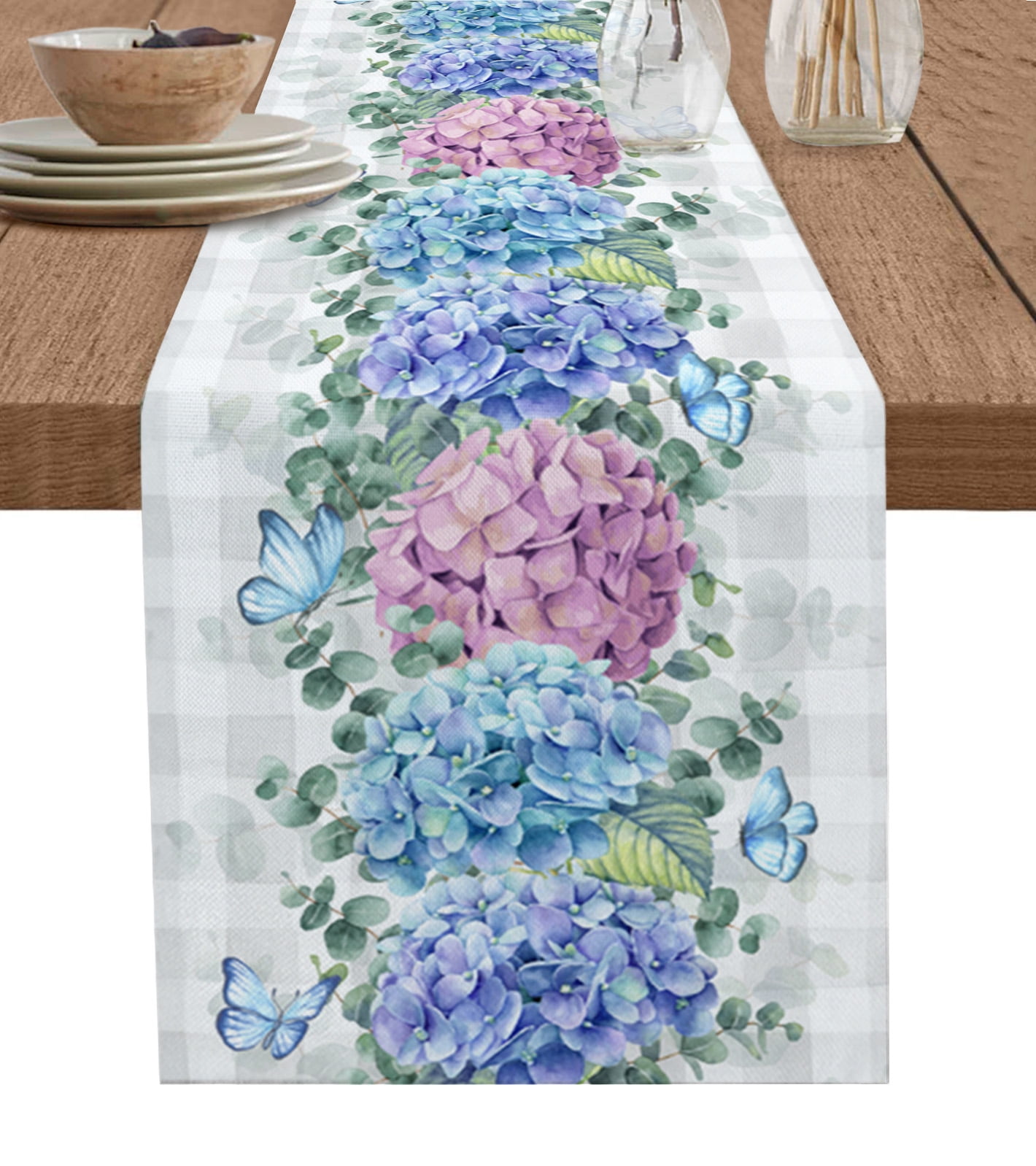 Spring Flowers Hydrangea Wildflowers Watercolor Plants Table Runner ...