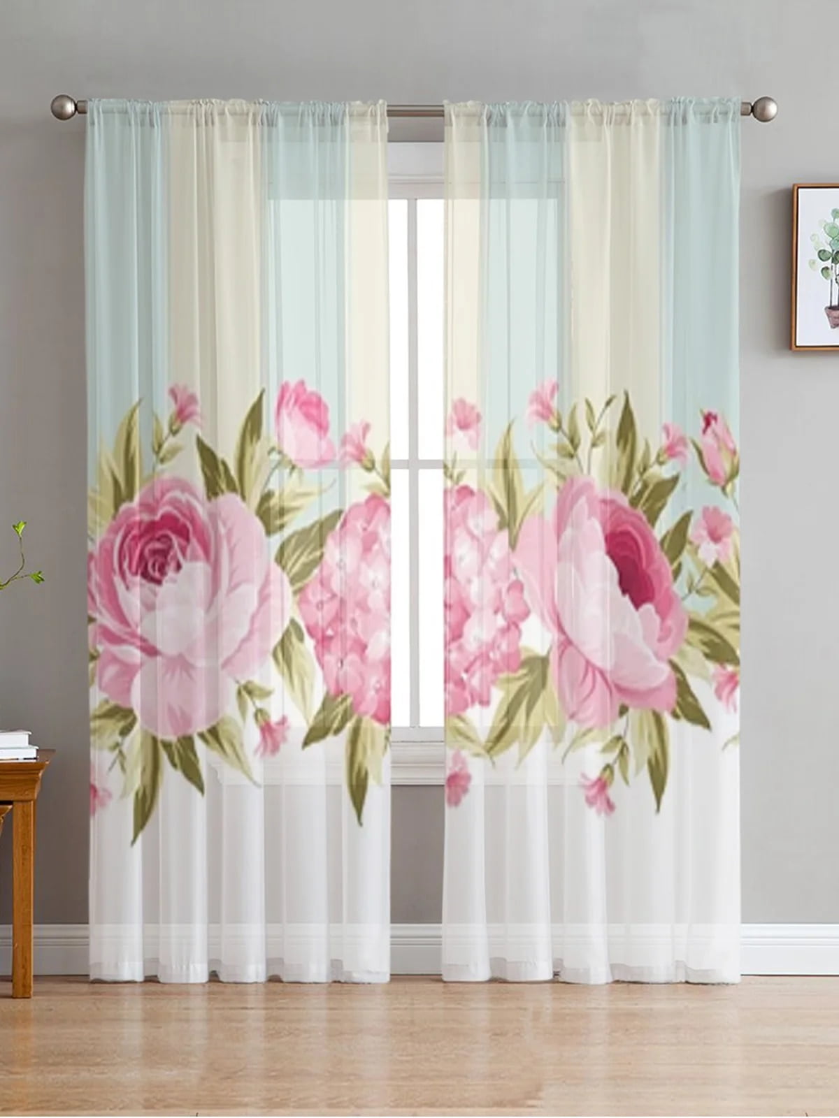 Spring Flowers In Vintage Style Sheer Curtains Bedroom Voile Curtain ...