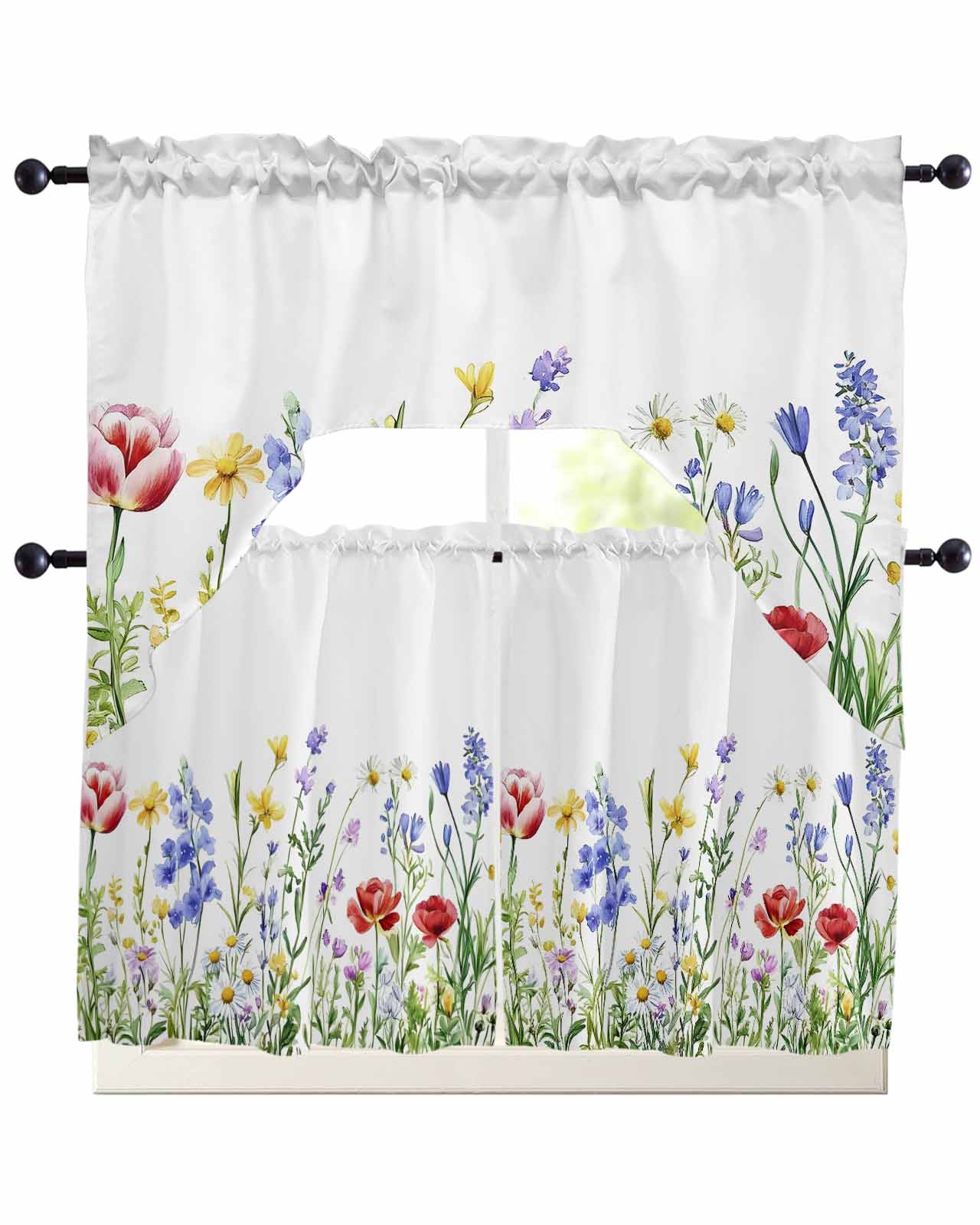 Spring Flowers Kitchen Curtains Swag Valance and Tier Curtains Set 36 ...
