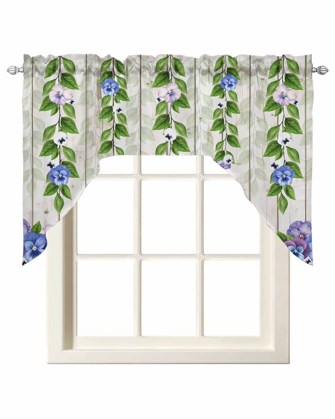 Spring Flowers Kitchen Swag Valances for Windows, Summer Rustic ...