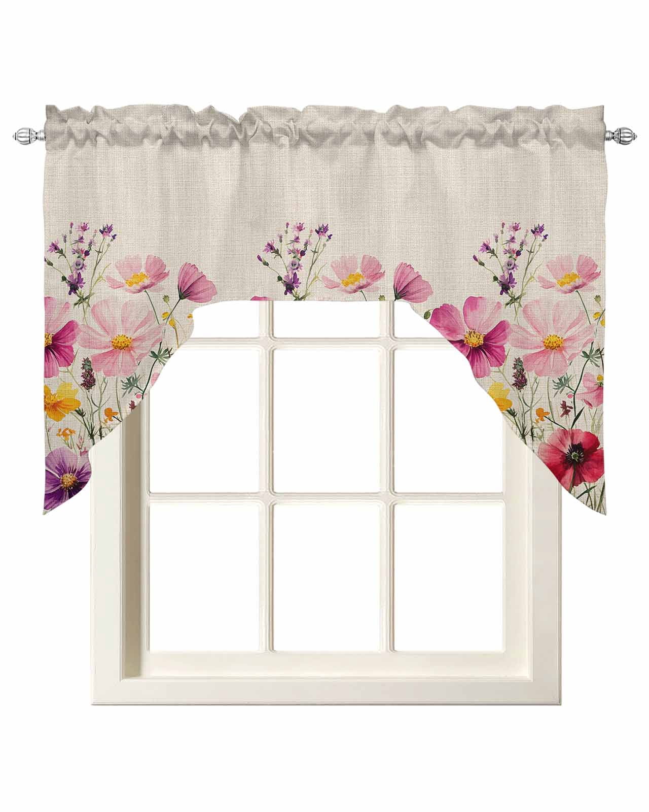 Spring Flowers Kitchen Swag Valances for Windows, Vintage Botanical ...