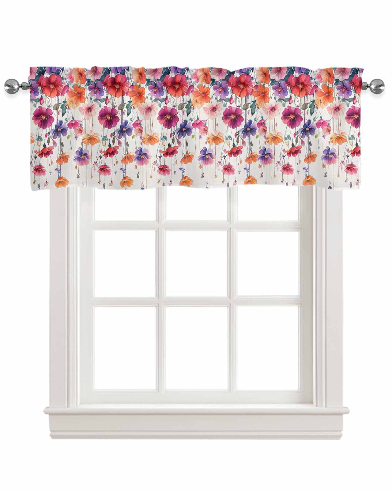 Spring Flowers Kitchen Valances for Windows Farmhouse Linen Window ...