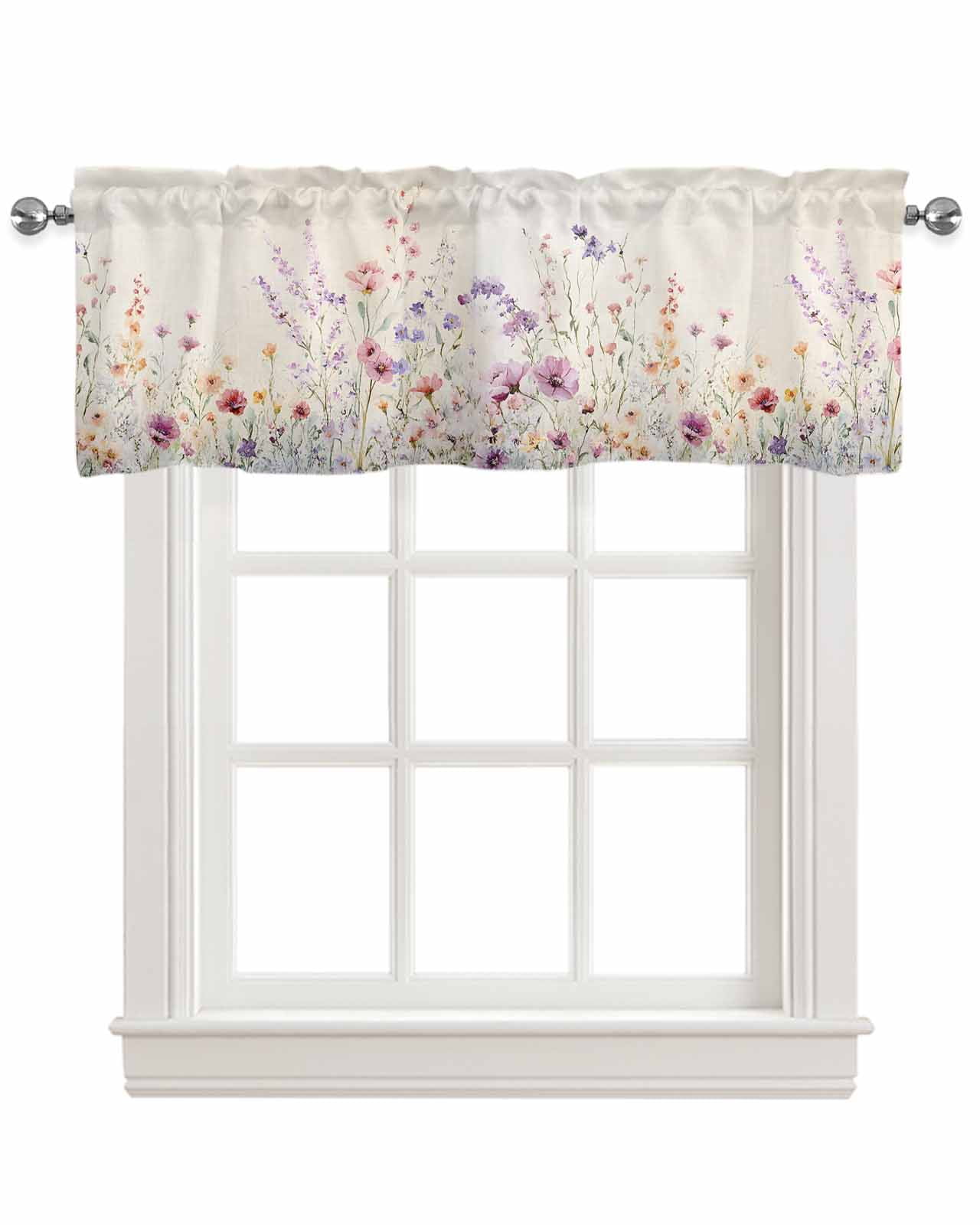 Spring Flowers Kitchen Valances for Windows Farmhouse Linen Window ...