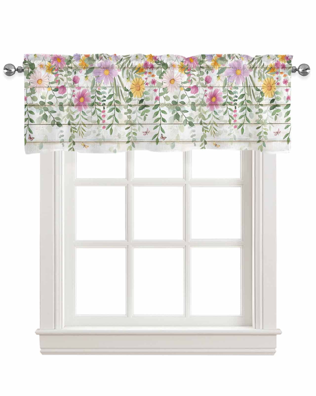 Spring Flowers Kitchen Valances for Windows Farmhouse Linen Window ...