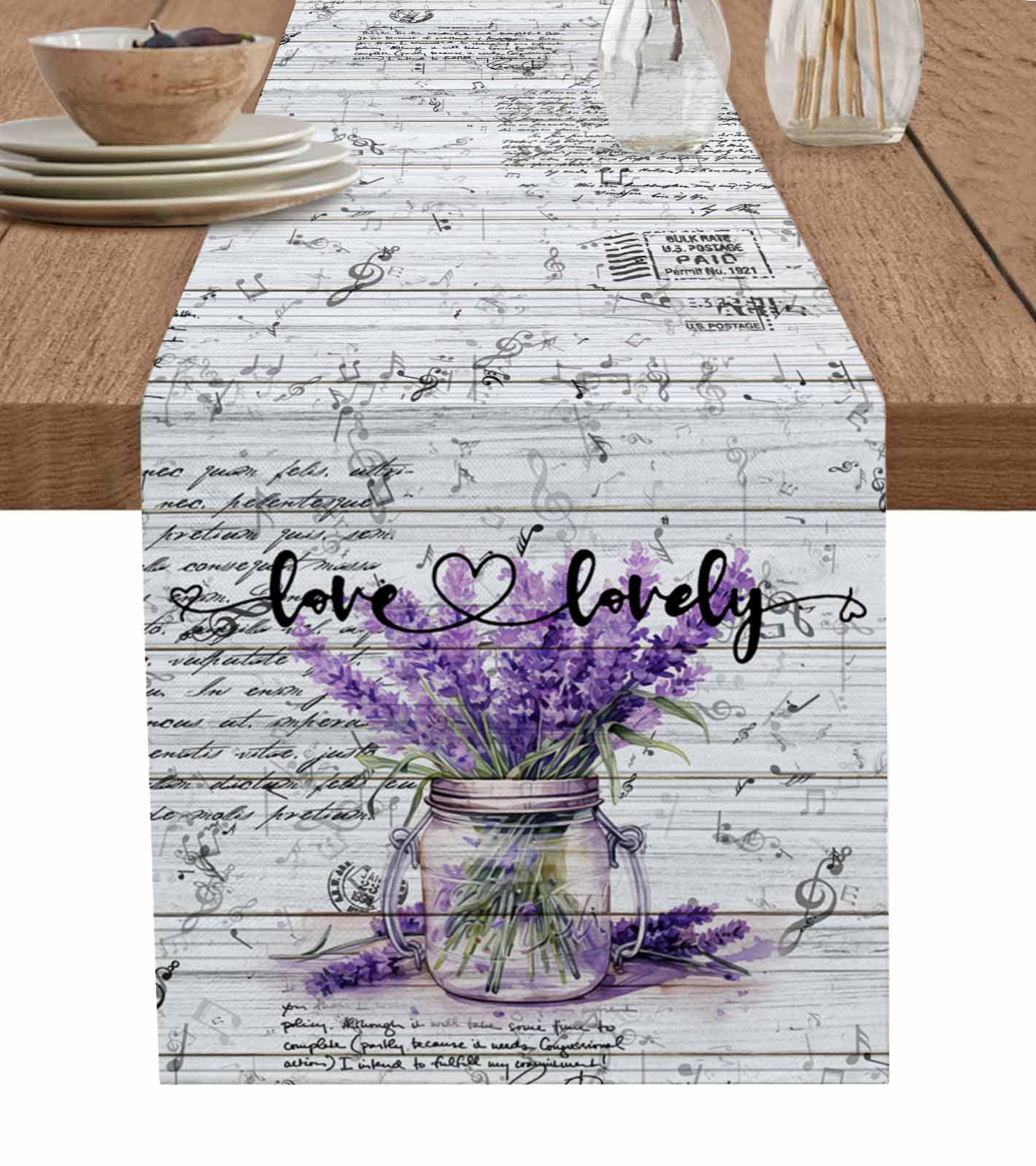Spring Flowers Lavender Vintage Table Runner Cotton Linen Wedding Table ...