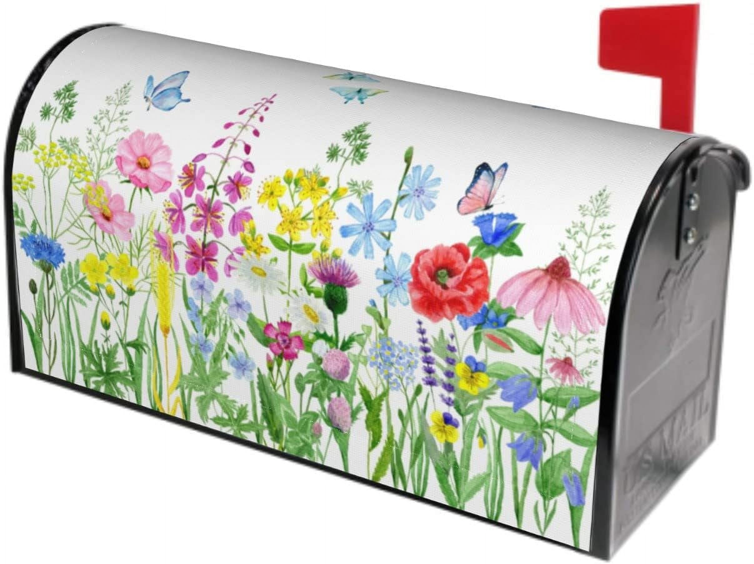 Spring Flowers Mailbox Cover Watercolor Butterfly and Flowers Magnetic ...