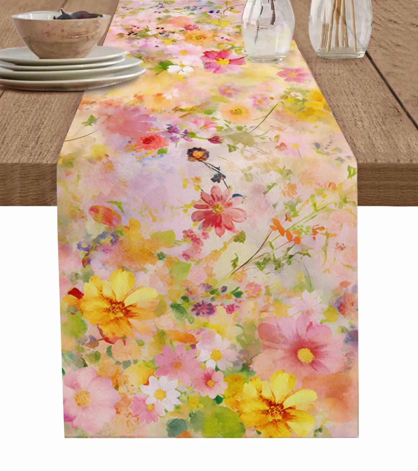 Spring Flowers Oil Painting Abstract Table Runner Wedding Decor Table ...