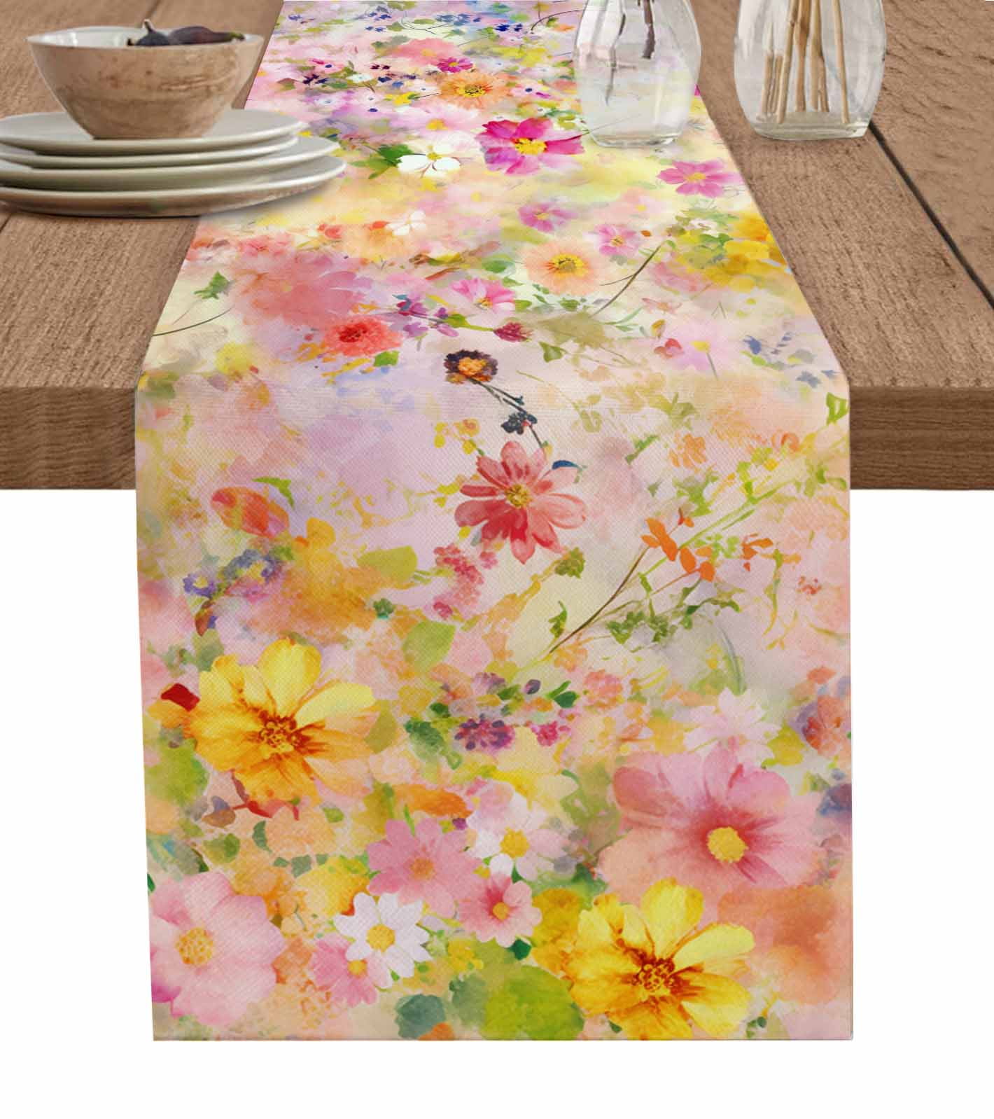 Spring Flowers Oil Painting Abstract Table Runner Wedding r Table ...