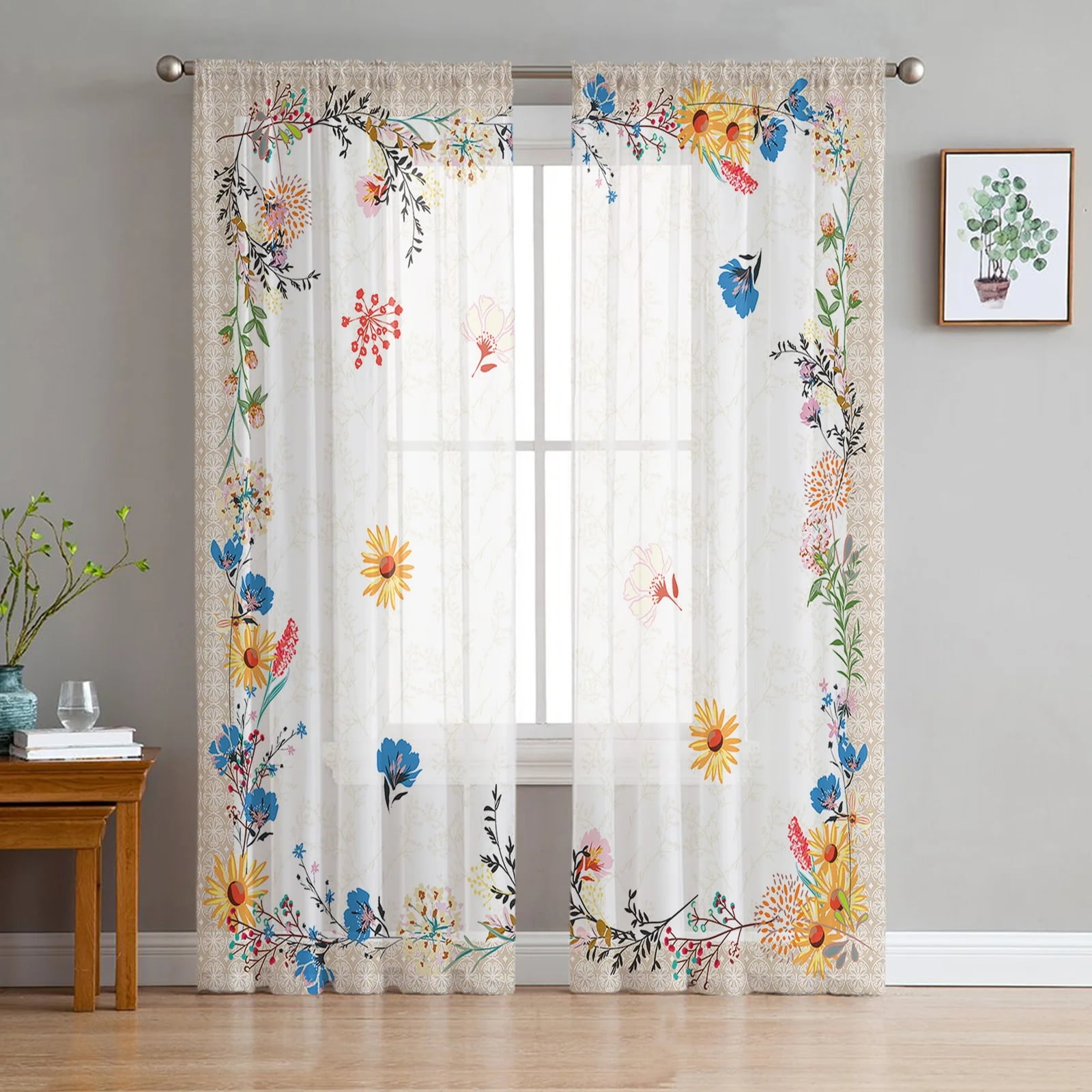 Spring Flowers Orchid Retro Tulle Curtains for Living Room Bedroom ...