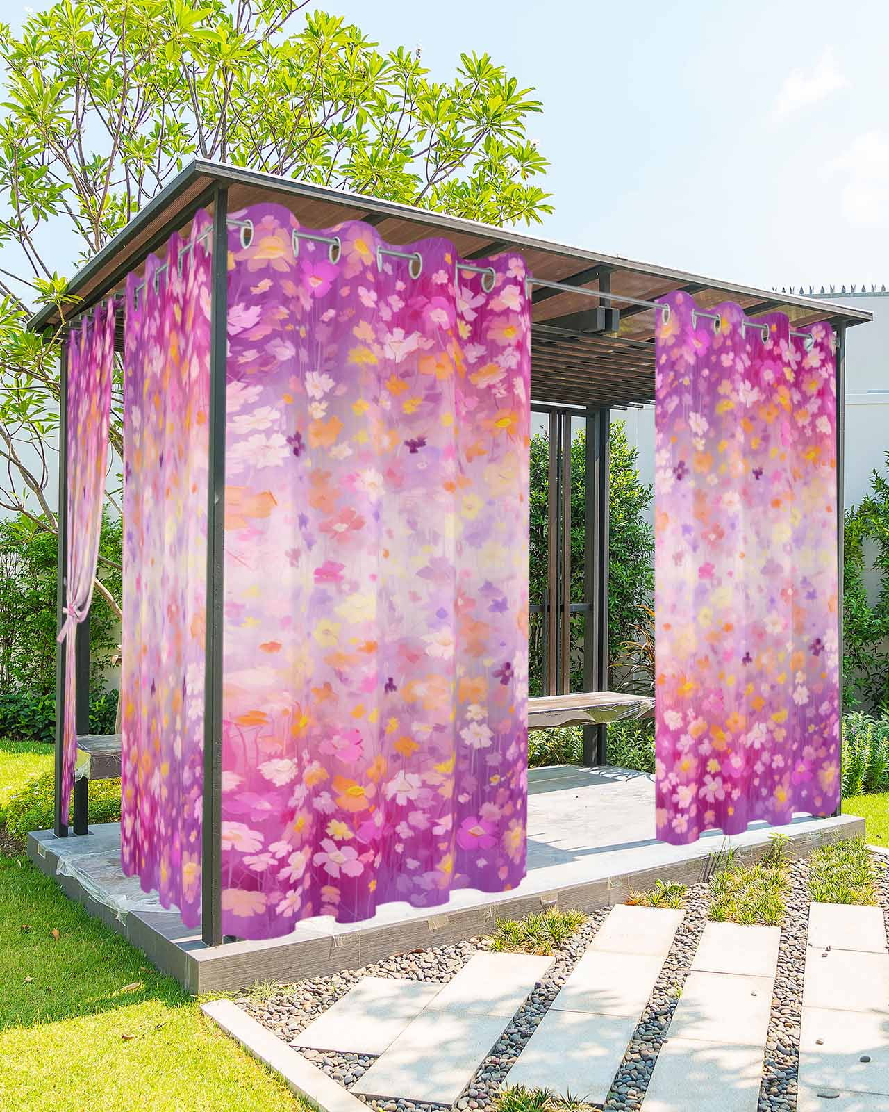 Spring Flowers Outdoor Curtains for Patio, Chrysanthemum Oil Painting ...