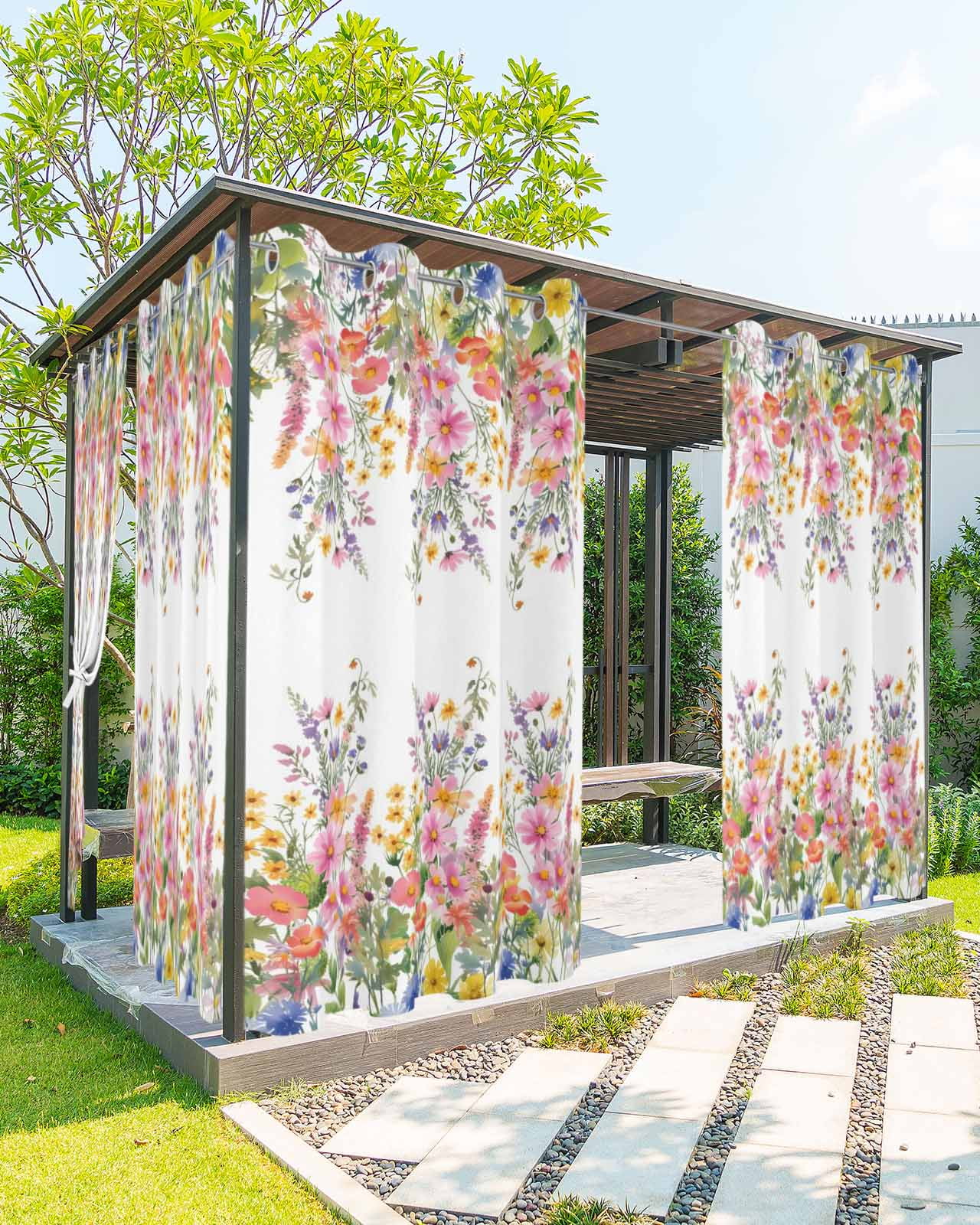 Spring Flowers Outdoor Curtains for Patio, Country Colorful Wildflowers ...