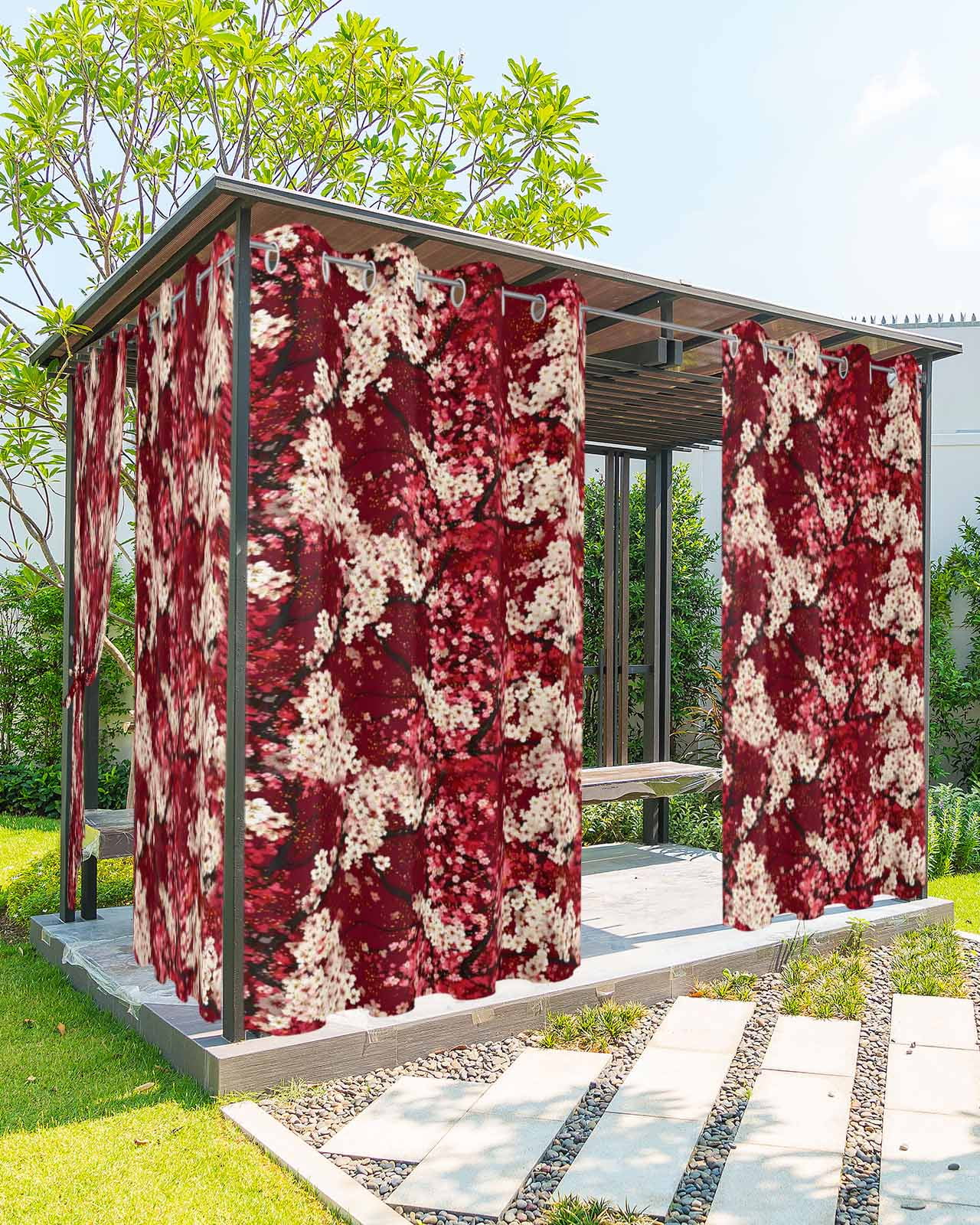Spring Flowers Outdoor Curtains for Patio, Red Pink Peaches Flower ...