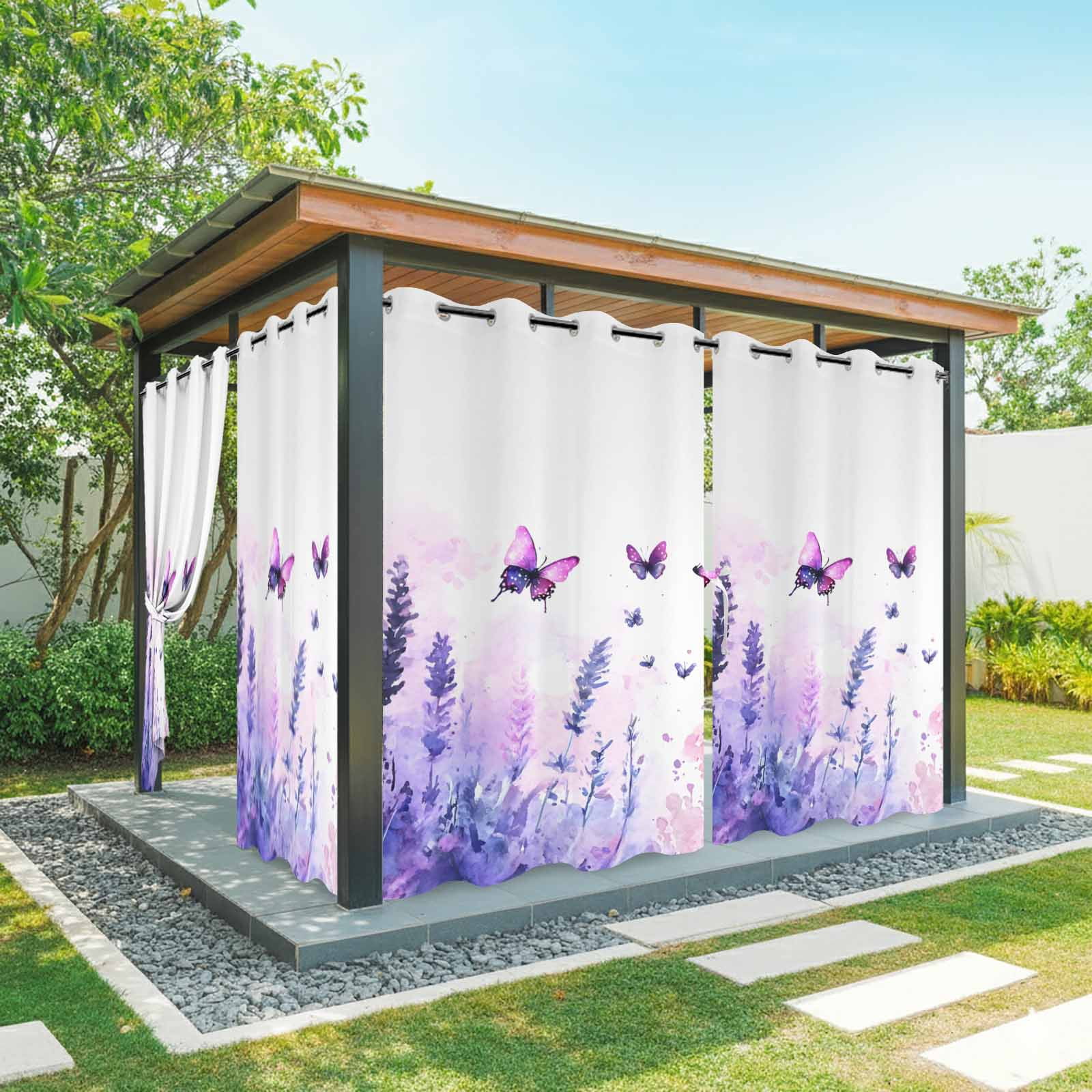 Spring Flowers Outdoor Curtains for Patio Waterproof, Purple Lavender ...