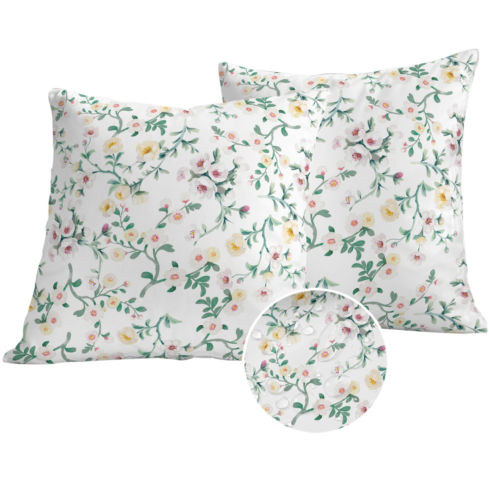 Spring Flowers Outdoor Pillow Covers 24x24 Set of 2,Waterproof Patio ...