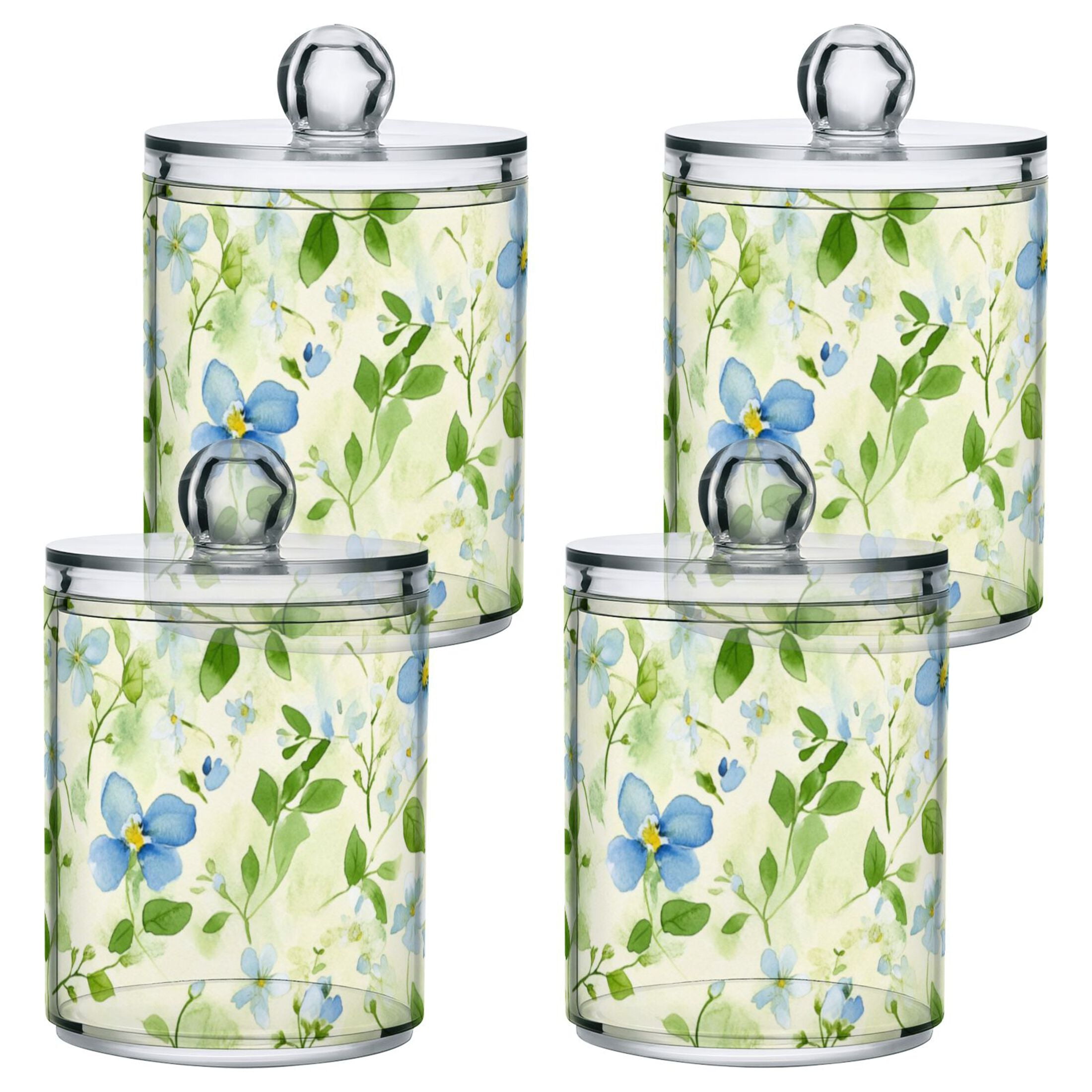Spring Flowers Pattern Bathroom Canisters Set of 4 Translucent Plastic ...