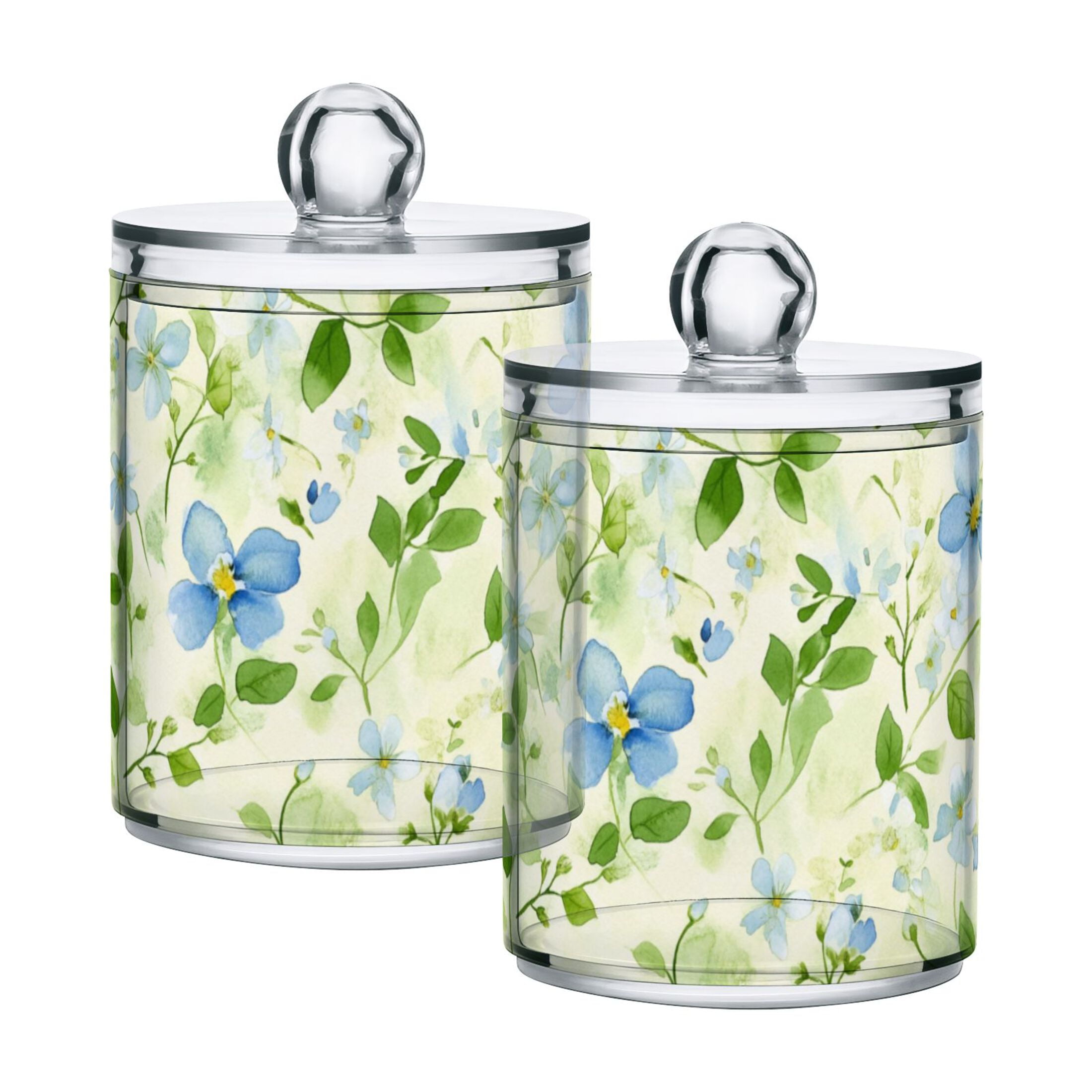 Spring Flowers Pattern Cotton Swabs Cans Translucent Plastic Canisters ...
