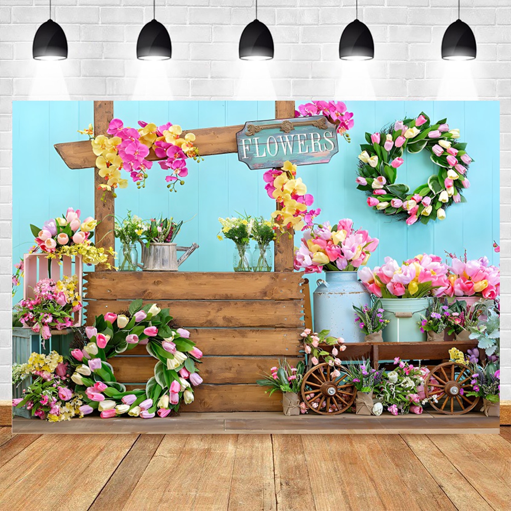 Spring Flowers Photography Backdrop Fence Rose Pink Brick Wall ...