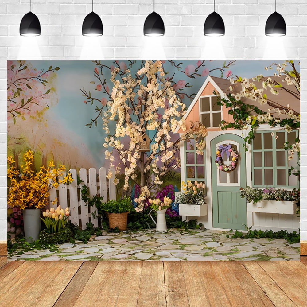 Spring Flowers Photography Backdrop Fence Rose Pink Brick Wall ...