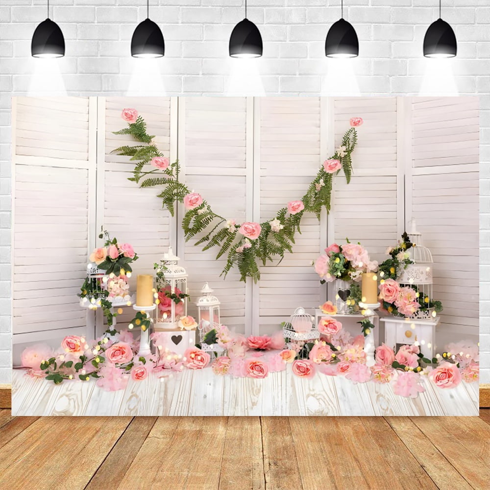 Spring Flowers Photography Backdrop Fence Rose Pink Brick Wall ...