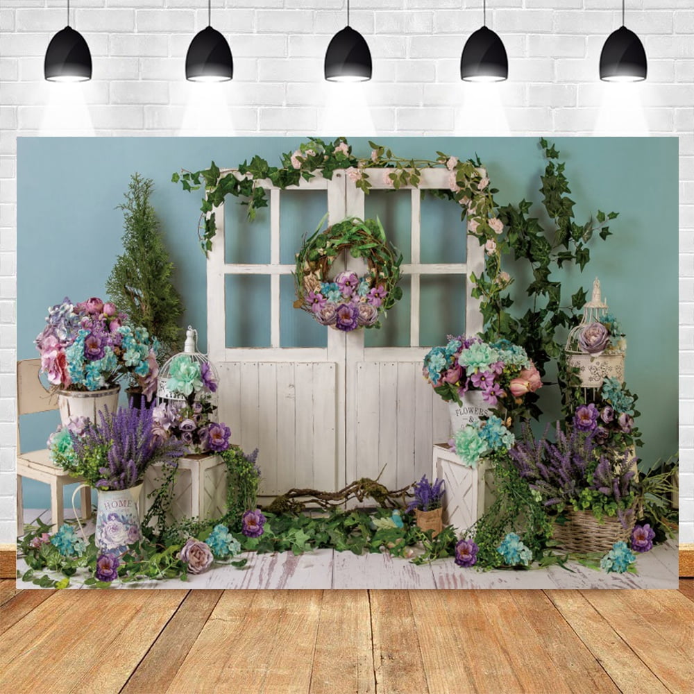 Spring Flowers Photography Backdrop Fence Rose Pink Brick Wall ...