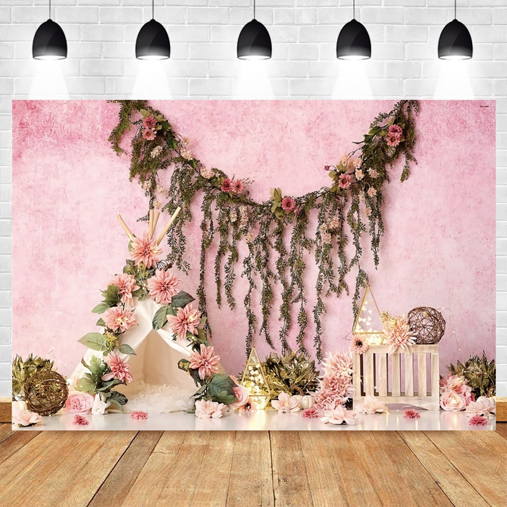 Spring Flowers Photography Backdrop Fence Rose Pink Brick Wall ...