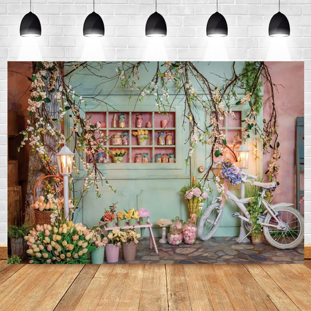 Spring Flowers Photography Backdrop Fence Rose Pink Brick Wall ...