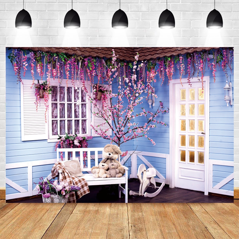 Spring Flowers Photography Backdrop Fence Rose Pink Brick Wall ...