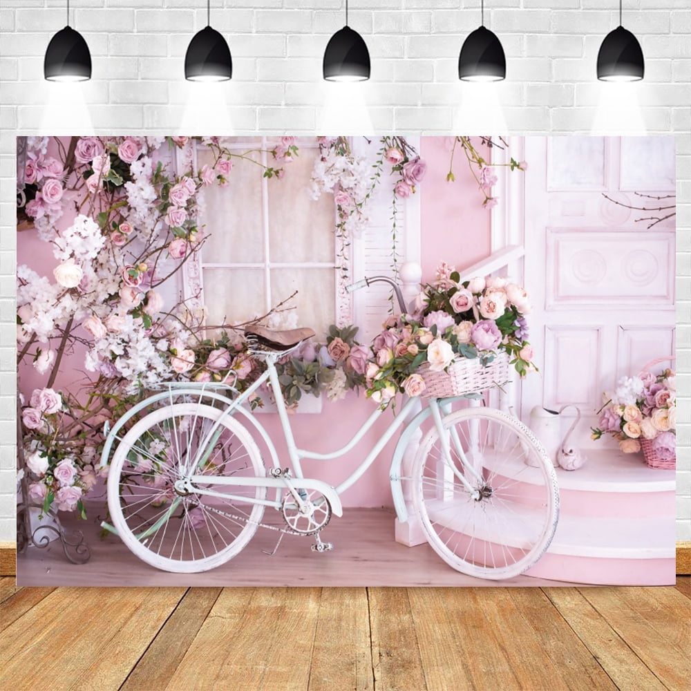 Spring Flowers Photography Backdrop Fence Rose Pink Brick Wall ...
