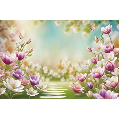 Spring Flowers Photography Backdrop Forest Pathway Photocall Background ...