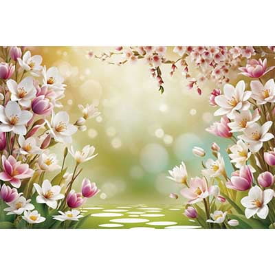 Spring Flowers Photography Backdrop Forest Pathway Photocall Background ...