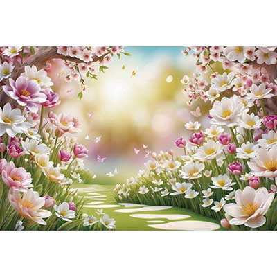 Spring Flowers Photography Backdrop Forest Pathway Photocall Background ...