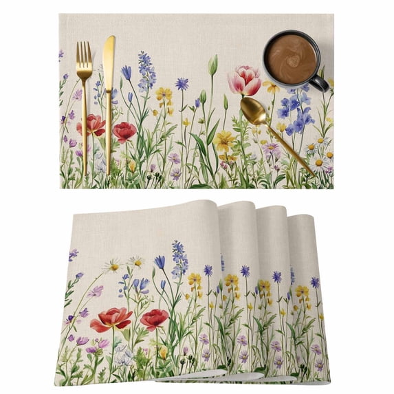 Spring Flowers Placemats Set of 12 Simple Farmhouse Botanical Floral ...