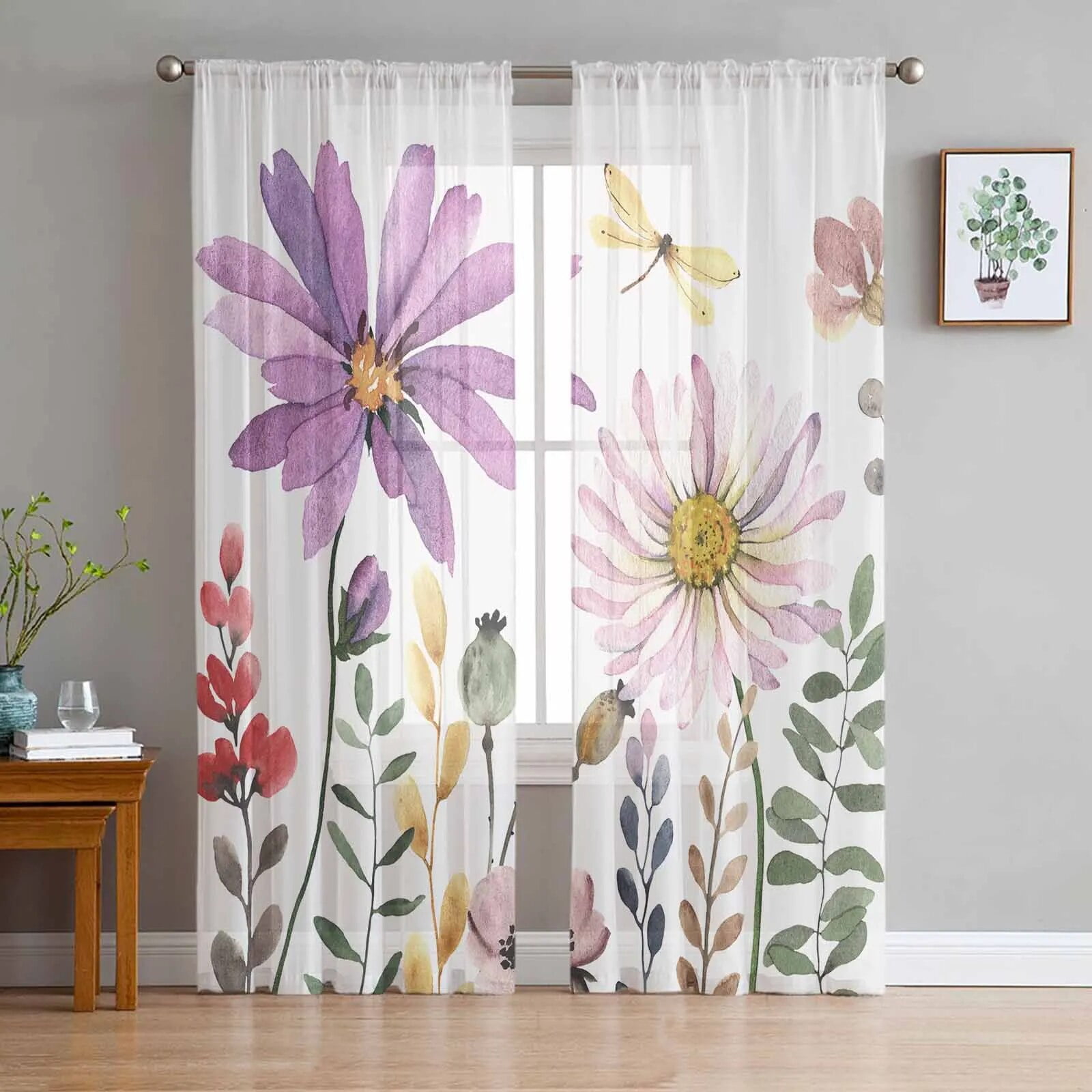 Spring Flowers Plants Tulle Curtains for Living Room Bedroom Modern ...