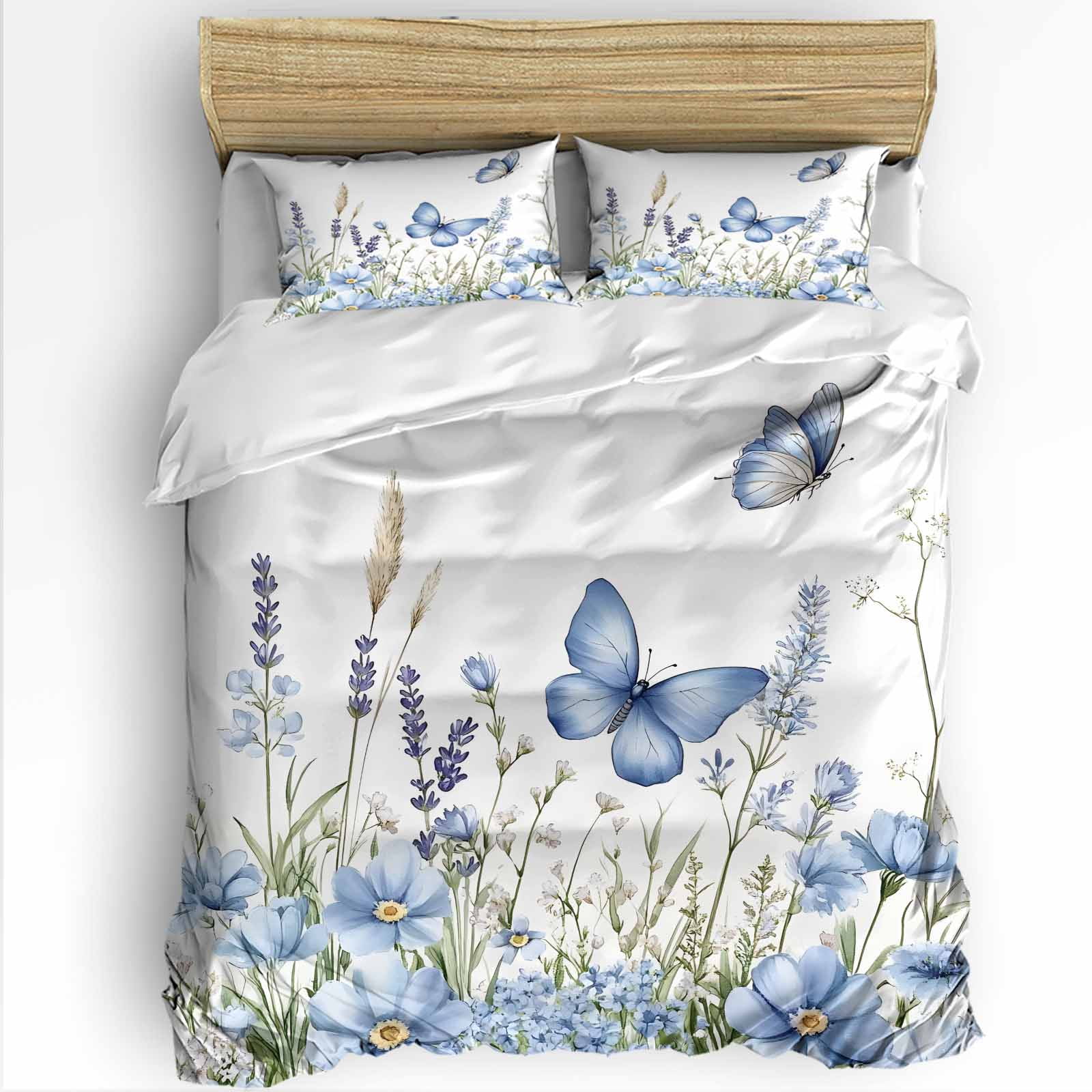 Spring Flowers Queen Size Comforter Set, Blue Wildflowers Field ...