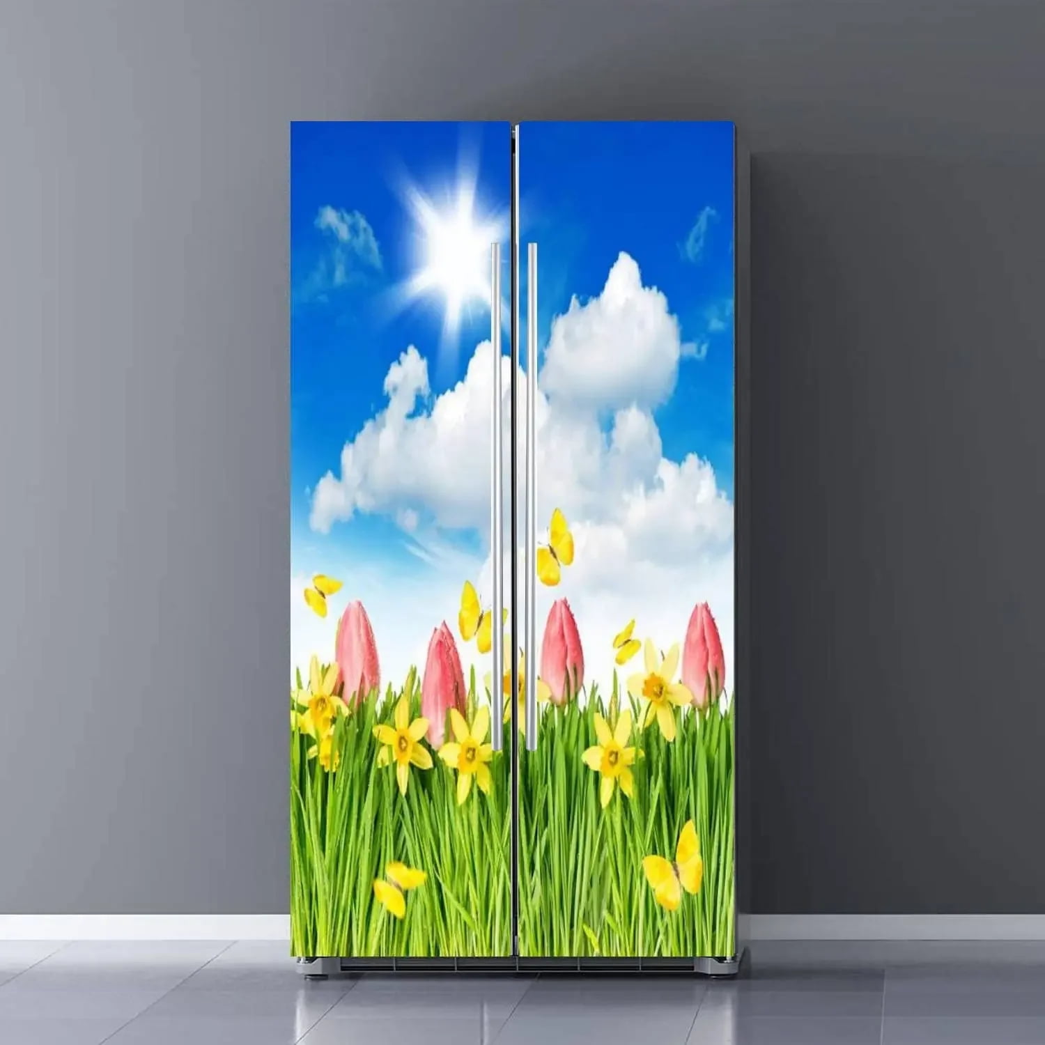 Spring Flowers Refrigerator Sticker Colorful Floral Decal Door Mural ...
