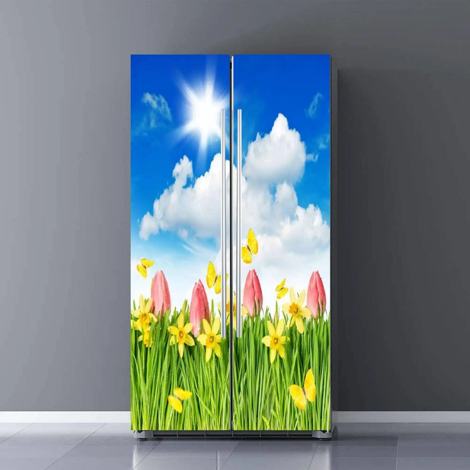 Spring Flowers Refrigerator Wrap Colorful Floral Decal Door Mural ...