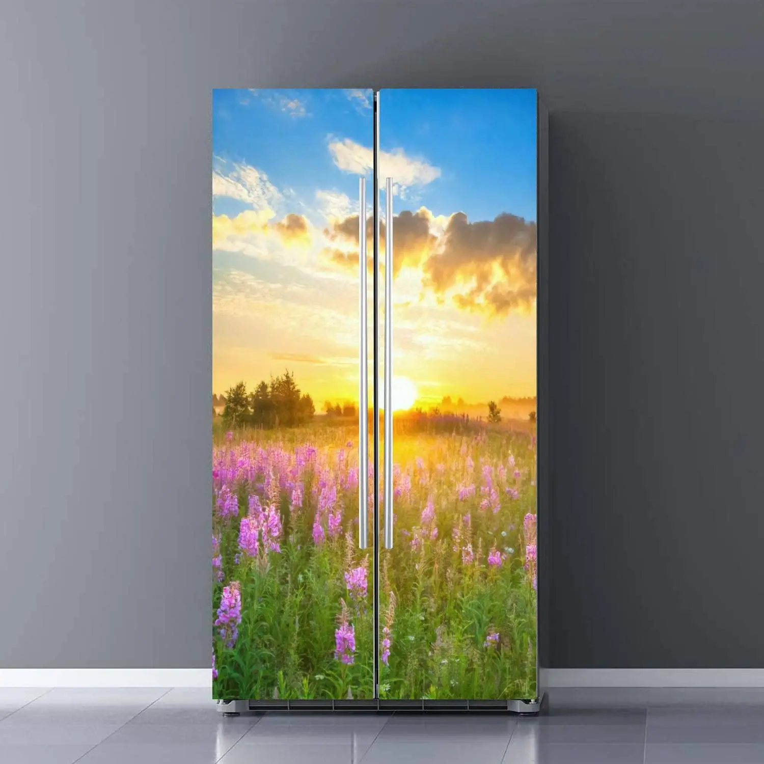 Spring Flowers Refrigerator Wrap Colorful Floral Decal Door Mural ...