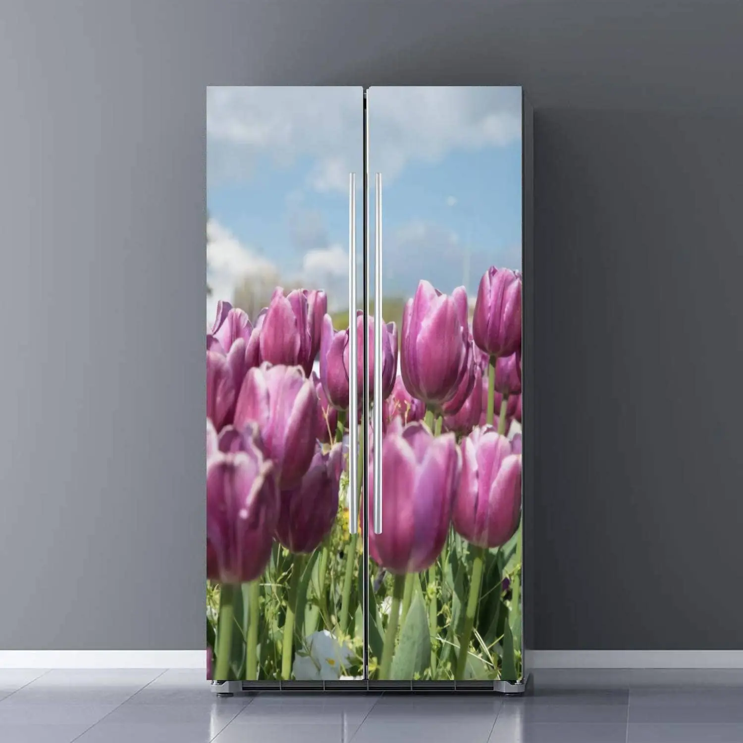 Spring Flowers Refrigerator Wrap Colorful Floral Decal Door Mural ...