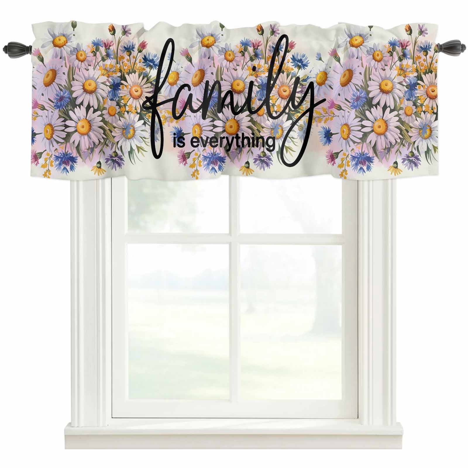 Spring Flowers Rod Pocket Curtain Valance, Country Watercolor ...