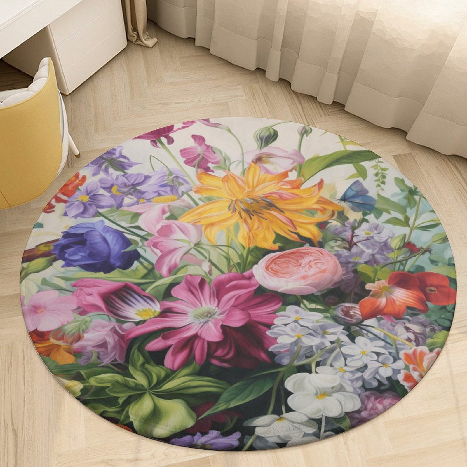 Spring Flowers Round Area Rugs for Bedroom Living Room, 6FT Soft Indoor ...