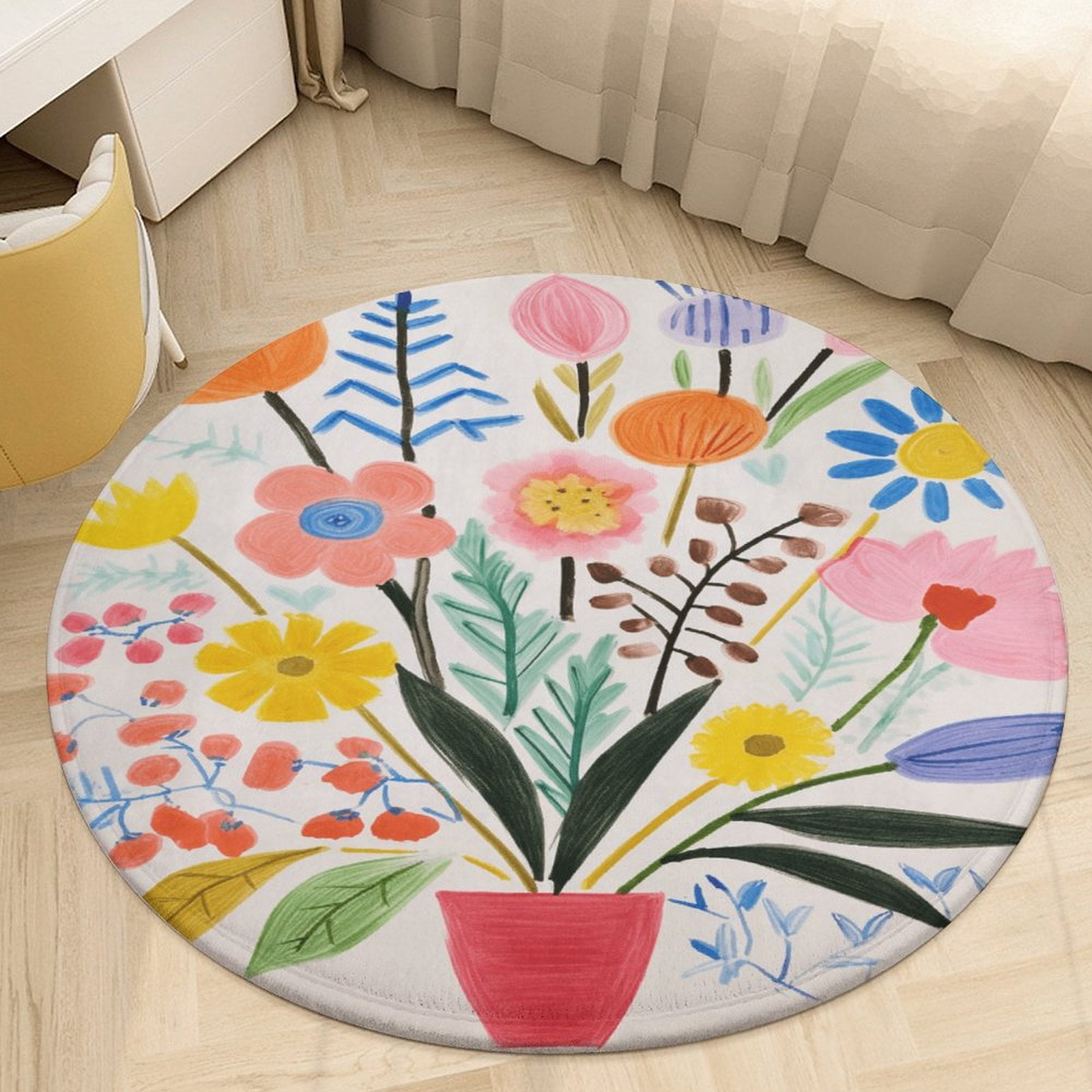 Spring Flowers Round Area Rugs for Bedroom Living Room, 6FT Soft Indoor ...
