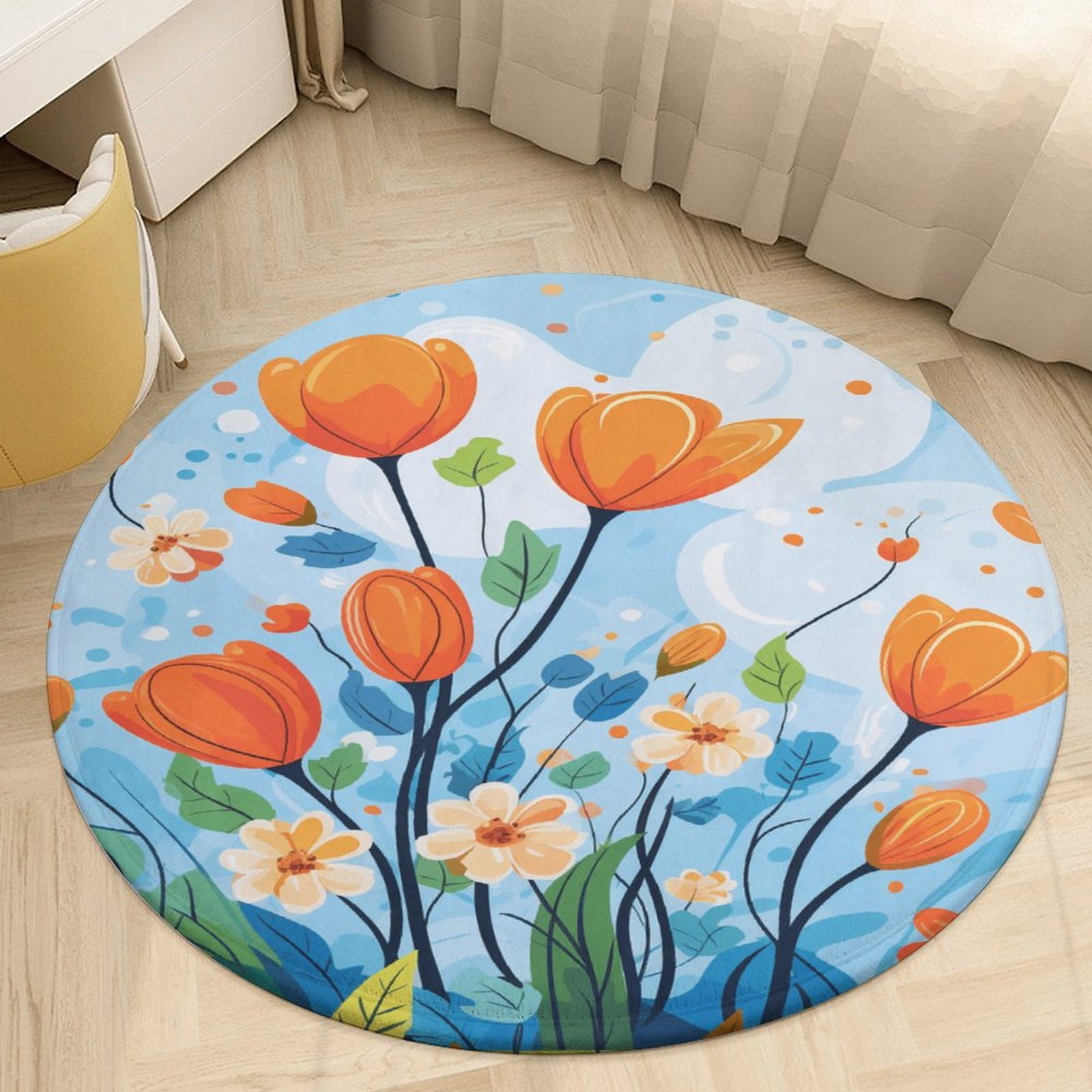 Spring Flowers Round Area Rugs for Bedroom Living Room, 6FT Soft Indoor ...