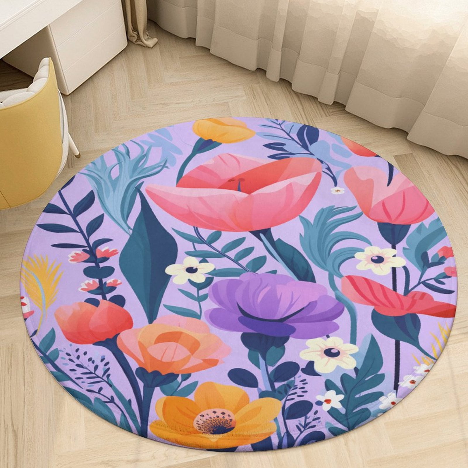 Spring Flowers Round Area Rugs for Bedroom Living Room, 6FT Soft Indoor ...