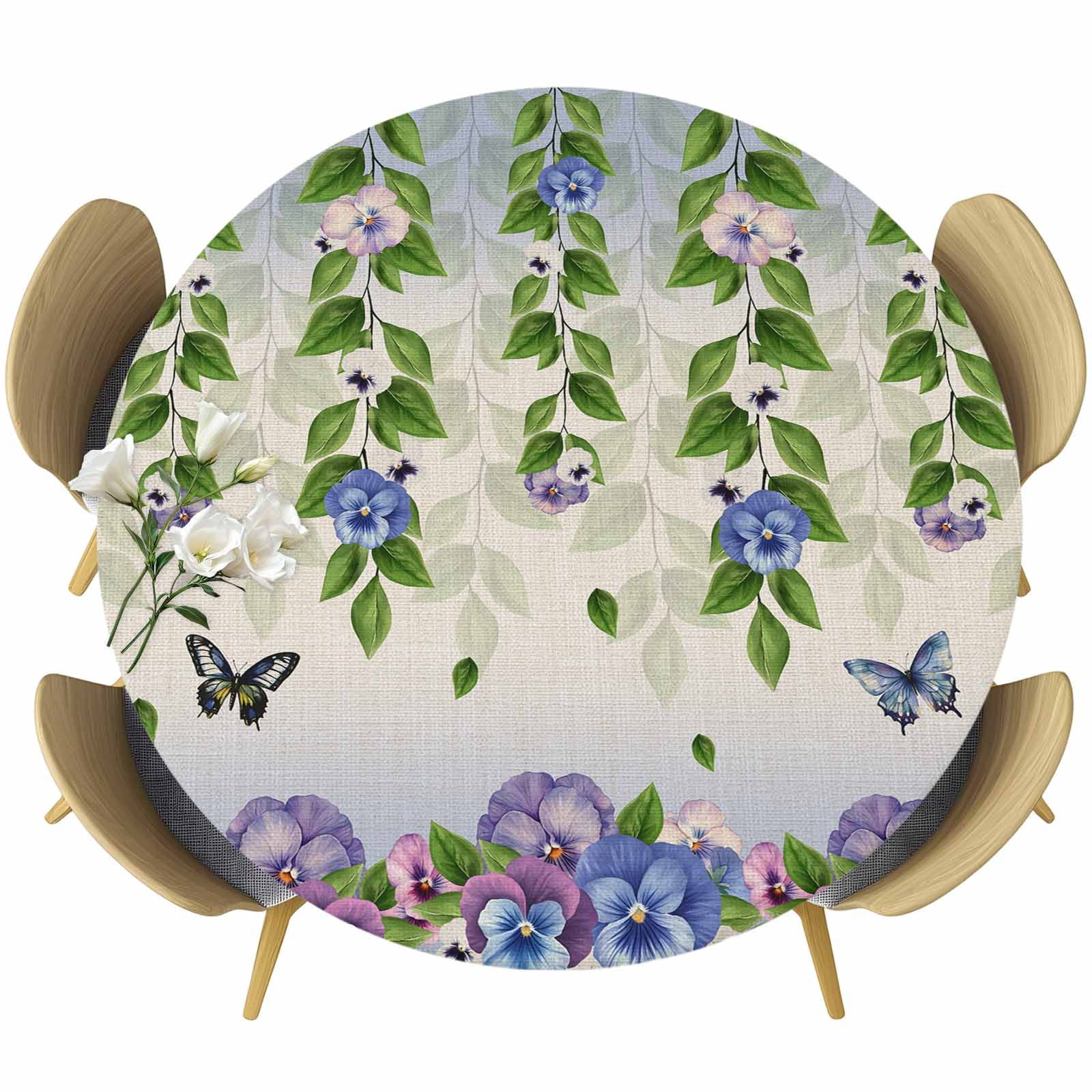 Spring Flowers Round Tablecloth 45-54 Inch Round Fitted Table Cloth ...