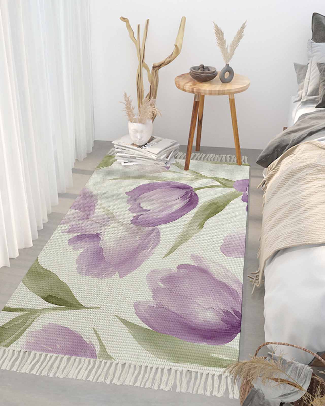 Spring Flowers Runner Rug for Hallway 3x5ft, Purple Tulip Flower ...