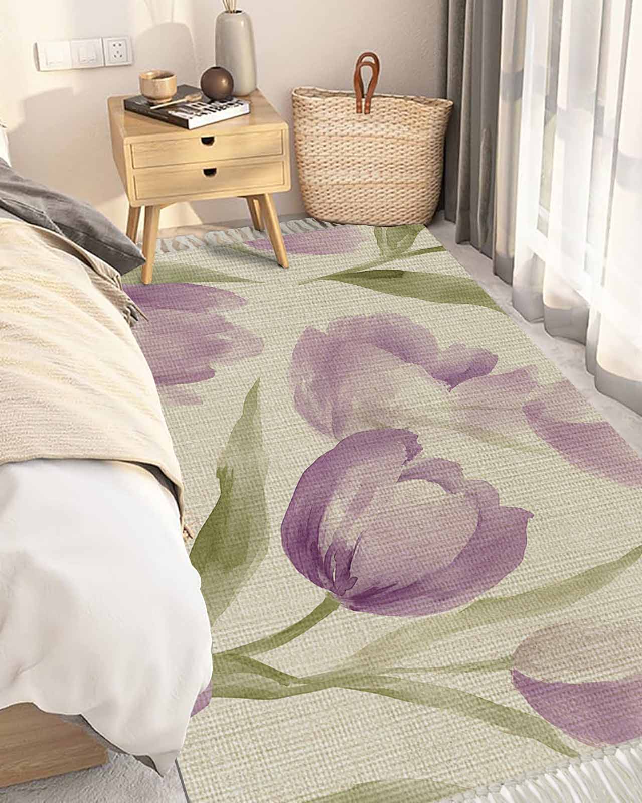 Spring Flowers Runner Rug for Hallway 4x6ft, Purple Tulip Flower ...